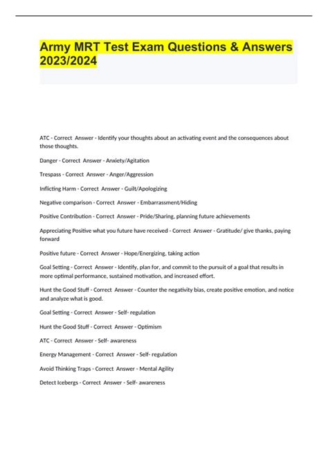 Army Mrt Test Exam Questions And Answers Mrt Stuvia Us
