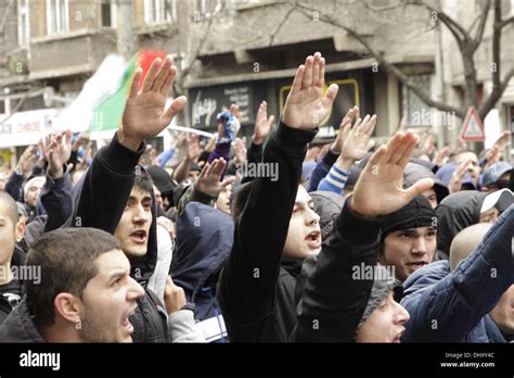 Sofia Bulgaria 16th November 2013 Members Of The ‘levski Ultras Throw A Hitler Salute During