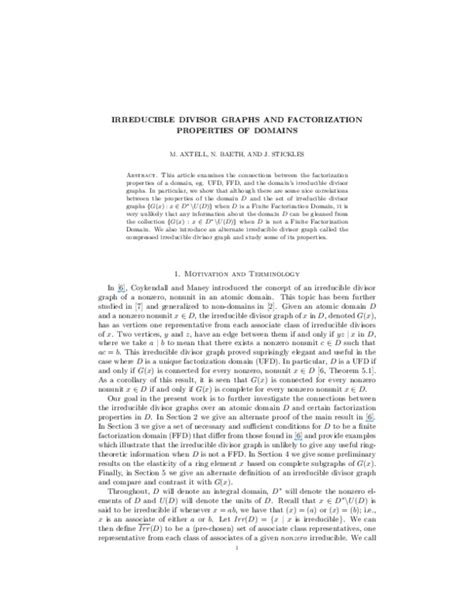 Pdf Irreducible Divisor Graphs And Factorization Properties Of Domains