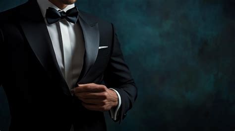 A Man In A Tuxedo Stands In Front Of A Dark Background Premium Ai