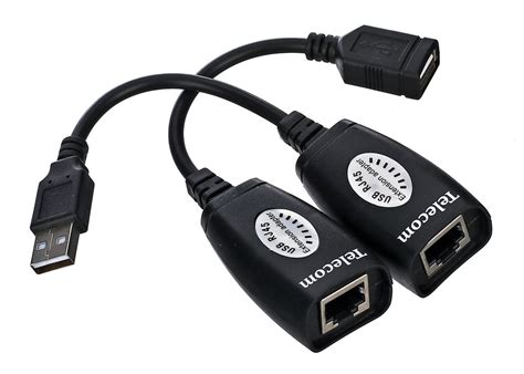 Адаптер удлинитель Telecom C Usb A Male на Rj45 и Usb A Female на Rj45 по витой паре длиной