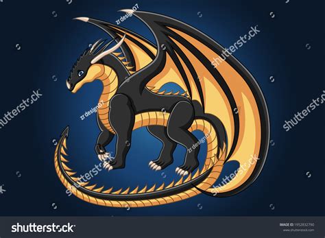 Cartoon Cute Black Dragon Vector Illustration Stock Vector Royalty