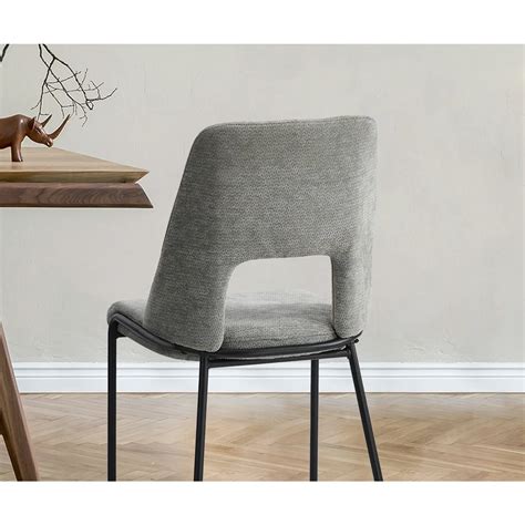 Oikiture 4x Dining Chairs Chenille Fabric Kitchen Side Chair Grey