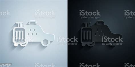 회색과 검은 색 배경에 고립 된 종이 컷 택시 자동차 아이콘 종이 아트 스타일 벡터 3차원 형태에 대한 스톡 벡터 아트 및 기타 이미지 3차원 형태 Brand Name