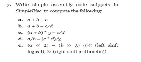 Solved 7 Write Simple Assembly Code Snippets In SolutionInn