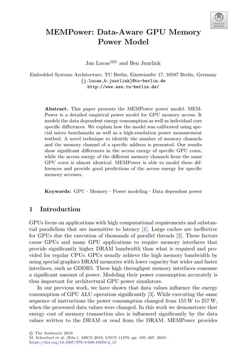 PDF MEMPower Data Aware GPU Memory Power Model