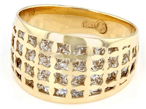 10k Yellow Gold And Rhodium Over 10k White Gold Bridge Design Diamond Cut