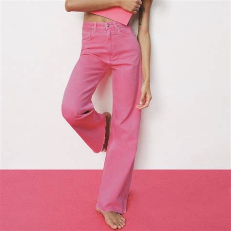 Zara Pink Wide Leg Jeans Size 4 Worn Once Depop