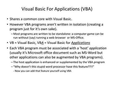 PPT Introduction To VBA Visual Basic For Applications Programming PowerPoint Presentation