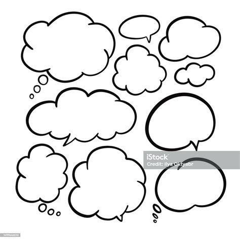 Clouds Set Speech Bubbles Elements Monochrome Color Line Art Stock Illustration - Download Image ...