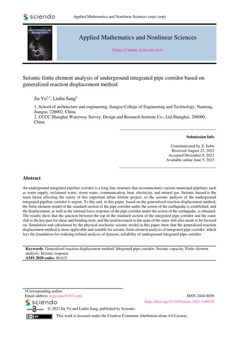 Pdf Seismic Finite Element Analysis Of Underground Integrated Pipe