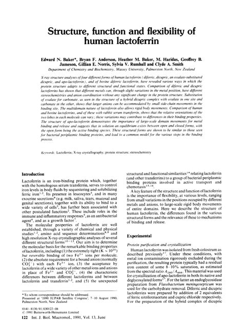 Pdf Structure Function And Flexibility Of Human Lactoferrin