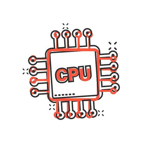 만화 스타일의 컴퓨터 Cpu 아이콘 회로 보드 만화 벡터 일러스트 레이 션 흰색 절연 배경 마더보드 칩 스플래시 효과 비즈니스