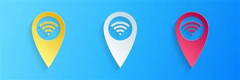 剪紙指標地圖與wifi互聯網信號連接圖示隔離在藍色背景紙藝術風格向量向量圖形及更多互聯網圖片 互聯網 人類居住地 位置描述 Istock