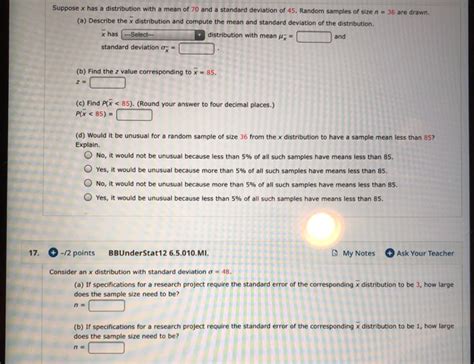 Solved Suppose X Has A Distribution With A Mean Of 70 And A
