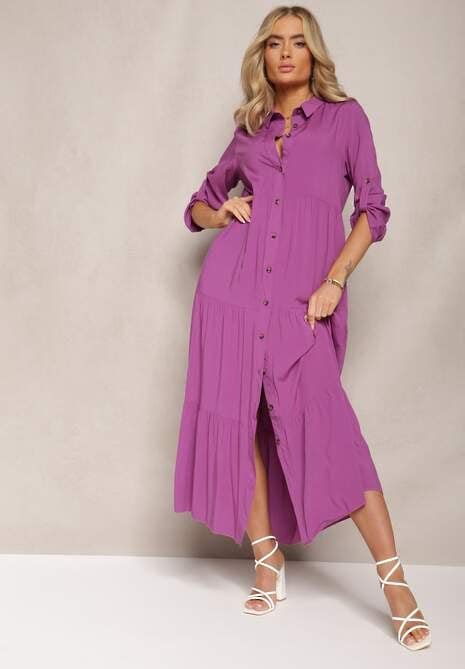 Fioletowa Koszulowa Sukienka Maxi Z Bawełny Junira Renee