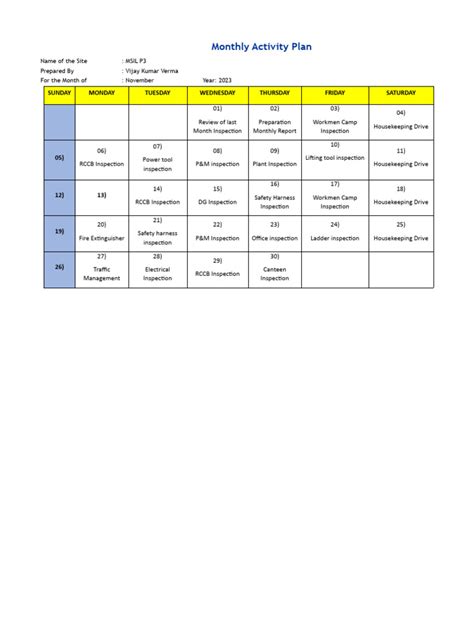 activity plan nov msil pdf