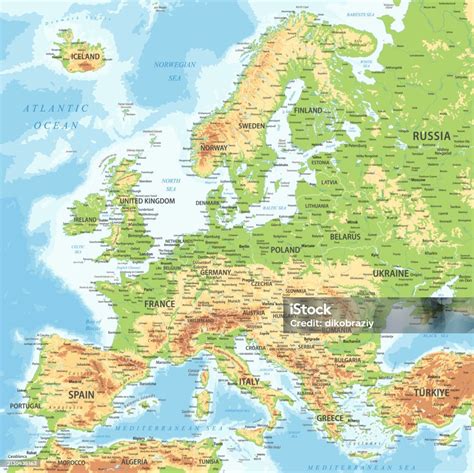 Europe Highly Detailed Topographic Relief Vector Map Of The Europe