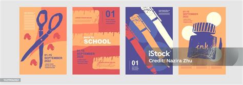 가위 통치자 펜 잉크 추상적 인 벡터 일러스트 레이 션 세트 학교로 돌아 가기 학교 테마의 요소와 객체 포스터의 간단한 배경 학교 배경 모던 양식에 대한 스톡 벡터 아트 및