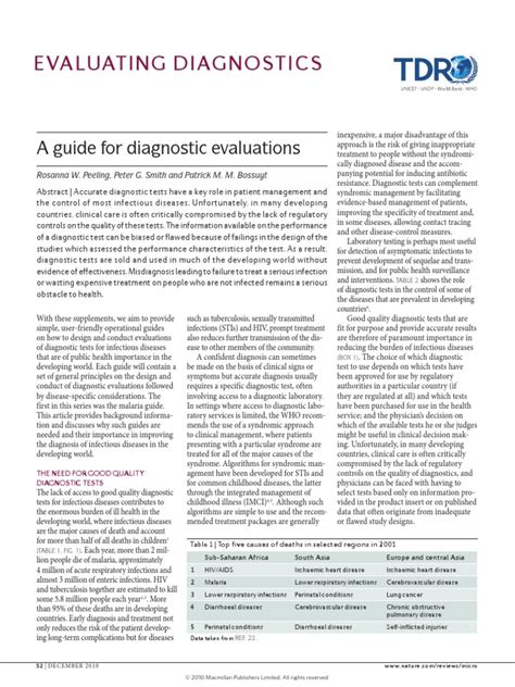 Evaluating Diagnostics A Guide For Diagnostic Evaluations Pdf Infection Sexually