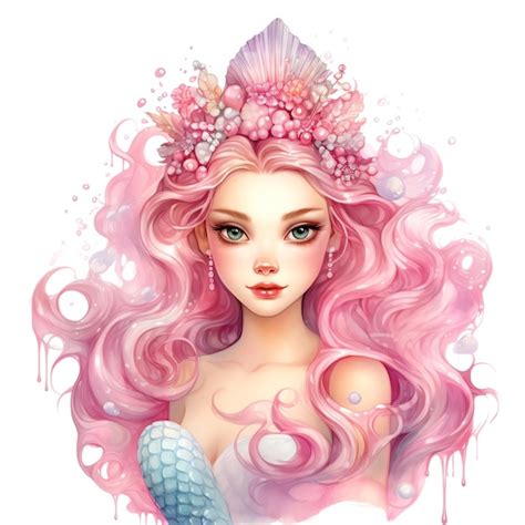 Premium Photo Beautiful Pink Mermaid With A Shimmering Crown