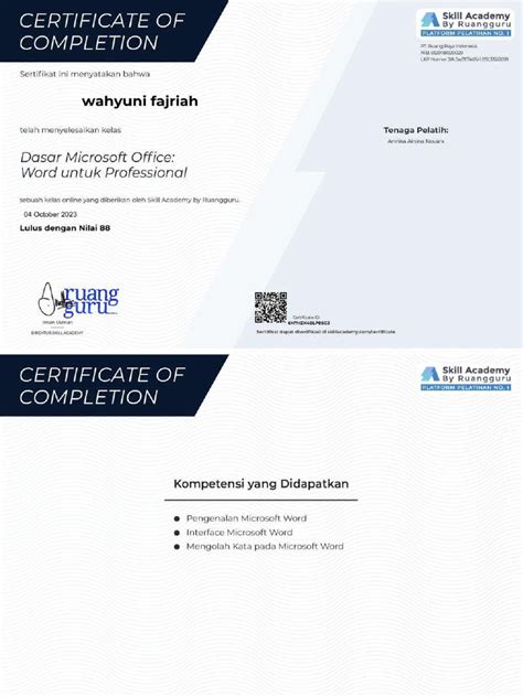 Sertifikat Pelatihan Ms Word 2023 Pdf