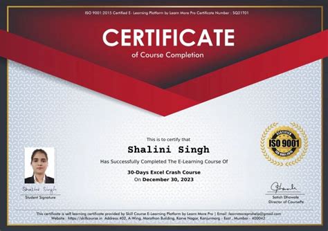 completed excel crash course by satish dhawale shalini singh posted