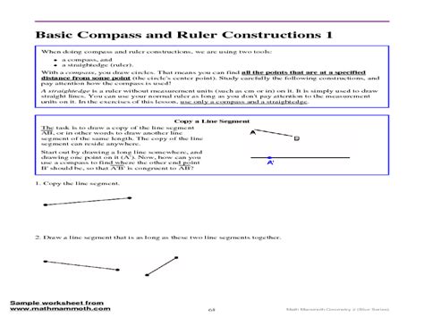 Basic Compass And Ruler Construction Line Segment Worksheet For 8th