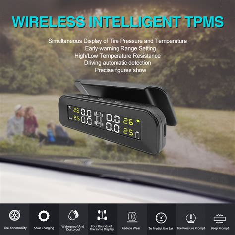 Acceo 스마트 Tpms 자동차 타이어 압력 경보 모니터 시스템 4 센서 디스플레이 태양열 지능형 타이어 압력 온도 경고