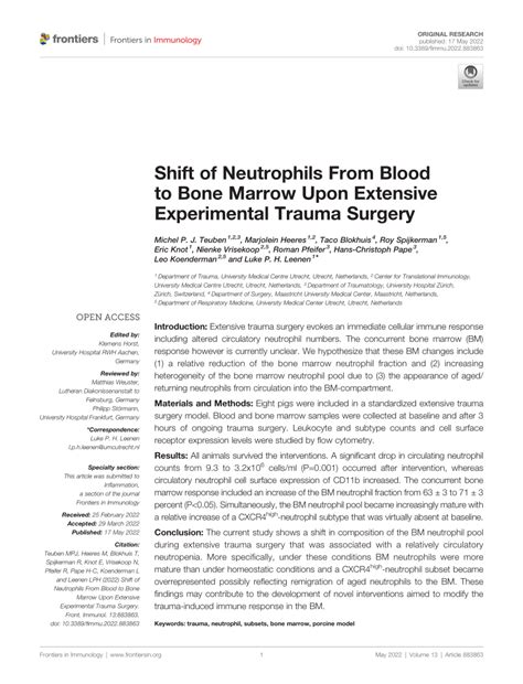 Pdf Shift Of Neutrophils From Blood To Bone Marrow Upon Extensive