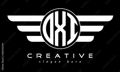 Oxi Three Letter Monogram Type Circle Letter Logo With Wings Vector