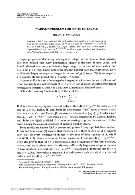 Pdf Warings Problem For Finite Intervals