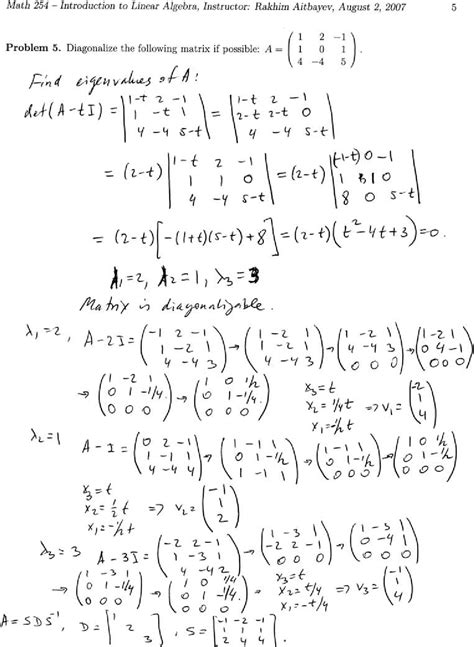 Problem 5 Solved For Introduction To Linear Algebra Math 254 Docsity