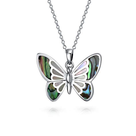 Bling Jewelry Womens Iridescent Rainbow Abalone Shell Butterfly Pendant