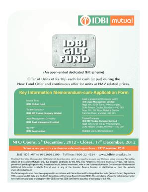 Fillable Online Key Information Memorandum Cum Application Form SEBI