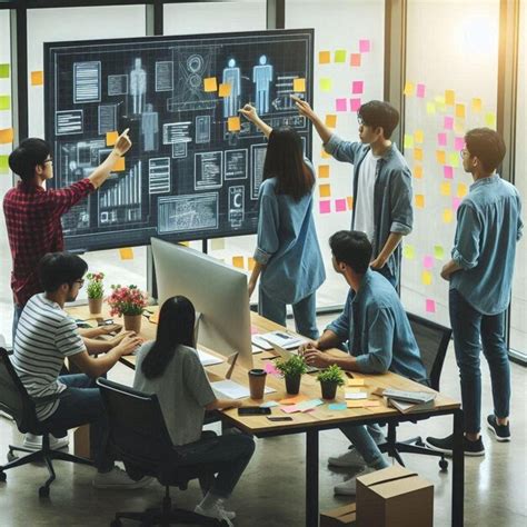 software developers collaborating in a modern office premium ai