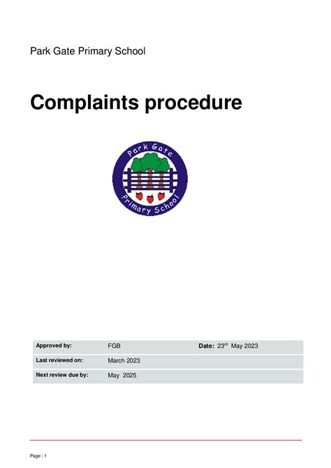 10 Complaints Procedure 2023 Park Gate Primary School