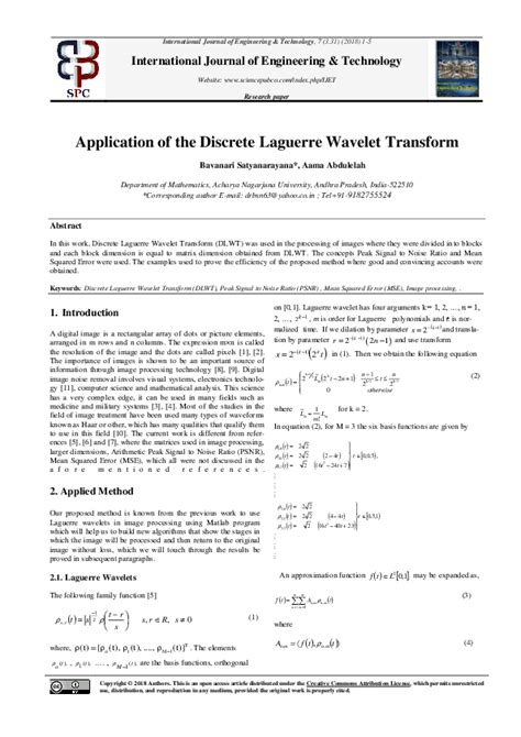 Pdf Application Of The Discrete Laguerre Wavelet Transform Dr