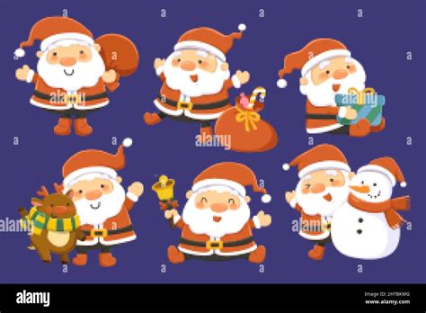Santa Claus Characters Design Set Flat Illustration Of Happy Santa