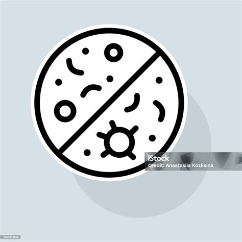 바이러스 방지 라인 아이콘입니다 질병 독감 박테리아 Covid19 미생물 감염 치료 백신 알약 코로나 개념을 중지하십시오 흰색