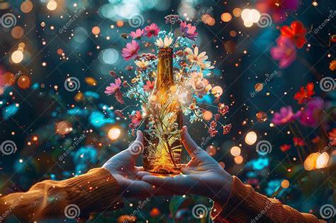 Girl Woman Hands Holding Spring Inside A Bottle Exploding Spreading Generative Ai Stock