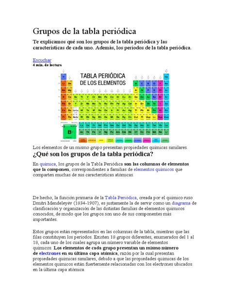 Grupos De La Tabla Periódica Pdf Tabla Periódica Química