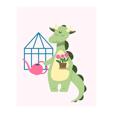 Premium Vector Funny Dragon Character Flat Cartoon Style