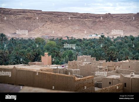 Small Town And Mosque Into The Immense Tafilalet Oasis In Morocco