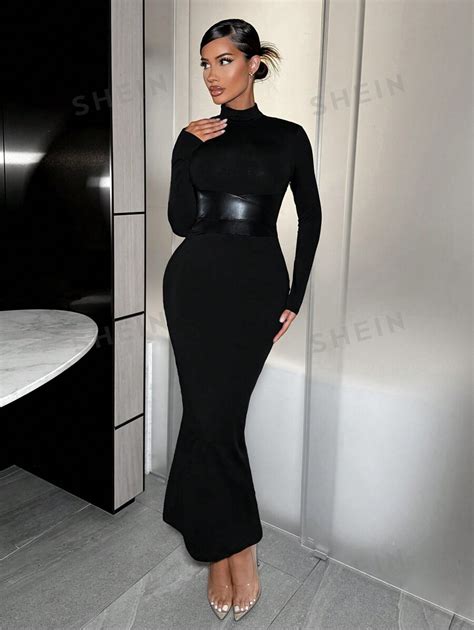 Shein Sxy Robe Moulante Avec Encolure Haute Sexy Pour Femme Avec