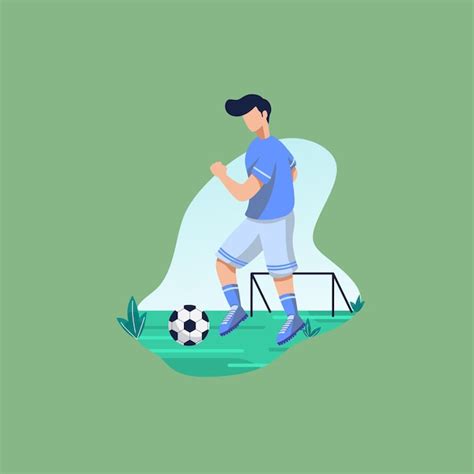 Jugador De Fútbol En Azul Pateando La Pelota Vector Premium