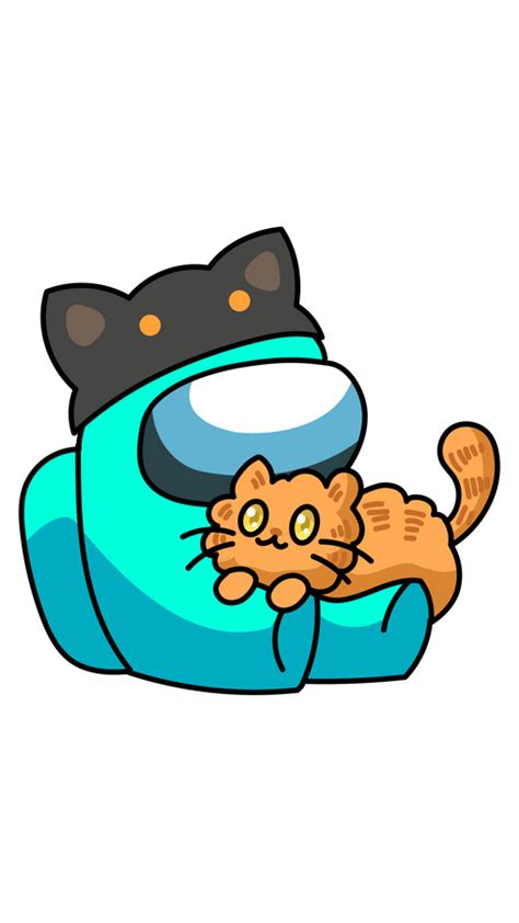 Among Us Blue Character With Cat Sticker Space Cat Among Us Blue