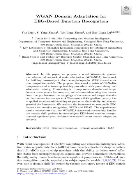 Wgan Domain Adaptation For Eeg Based Emotion Recognition Pdf