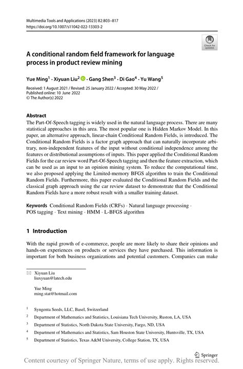 Pdf A Conditional Random Field Framework For Language Process In