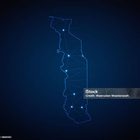 추상 Wireframe 메쉬 다각형 지도 와 토고 와 빛 와 도시 통하고 있는 진한 파란색 배경 벡터 일러스트 레이 션 Eps10 0명에 대한 스톡 벡터 아트 및 기타